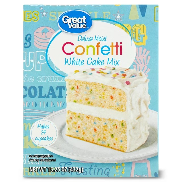 GREAT VALUE DELUXE MOIST CONFETTI WHITE CAKE MIX 15.25OZ - The Gourmet ...